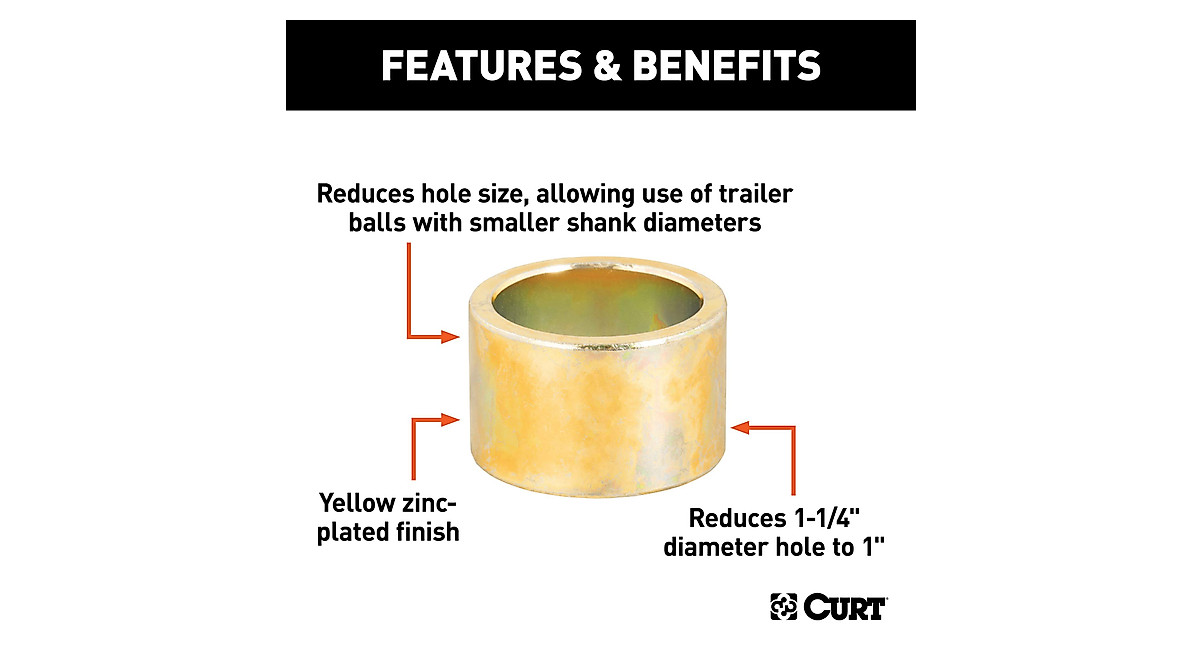 CURT 21201 Trailer Hitch Reducer Bushing for Secure Towing - 1-1/4" to 1"
