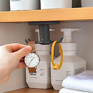 HQahnekme 2pcs 360 °Rotation Utility Hooks,Under Cabinet Kitchen Hooks,Nail Free Adhesive Kitchen Utensils Hanging Hooks for Kitchen Utensils/Tools/Towel/Knife(Black)