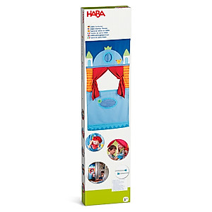 HABA Doorway Puppet Theater - Space Saver with Adjustable Rod: Ideal for Pretend Play, Hand Puppets, Educational Kids Activities, & Toys for Toddlers