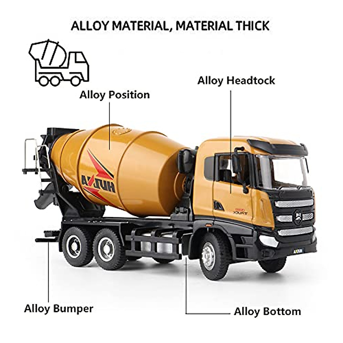 Ailejia Cement Mixer Toy Truck 1/50 Scale Metal Diecast Big Construction Engineering Vehicle Model Collection Diecast Alloy Truck Decoration Toy Gift for Kids (Cement Mixer Truck)