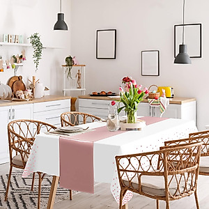 24 Pack Rose Gold Tablecloth and Table Runner Set Party Decorations, White and Rose Gold Plastic Disposable Tablecloth and Satin Table Runner for Wedding Birthday Bridal Graduation Anniversary Party