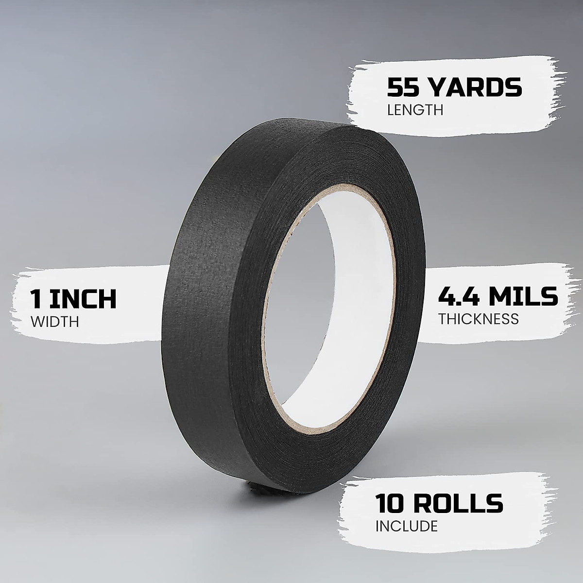 Lichamp 10 Pack Black Painters Tape 1 inch, Medium Adhesive Black Masking Tape Bulk Multi Pack, 1 inch x 55 Yards x 10 Rolls (550 Total Yards)