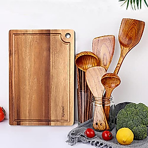 Acacia Wood Cutting Board for Kitchen Wooden Charcuterie Boards Chopping Block Platter for Serving Meat Board Chopping Rectangle Hanging Wooden Cutting Boards