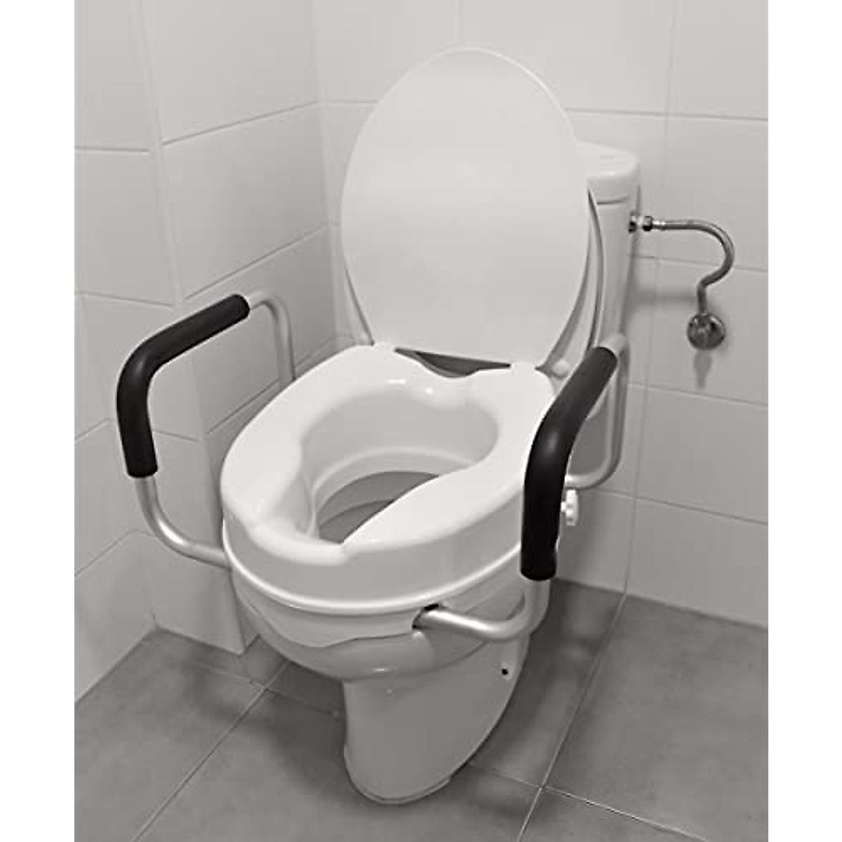 PEPE - Toilet Seat Riser with Handles, Toilet Seat Risers for Seniors, Toilet Riser with Handles, Raised Toilet Seat with Lid, Handicap Toilet Seat with Handles Over Toilet, White 4"