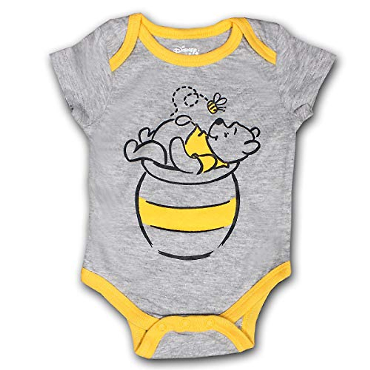 Disney Winnie the Pooh Baby Boys Short Sleeve Bodysuit, Joggers and Bib Set for Newborn – Yellow/Grey