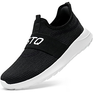 STQ Slip ins Slip On Walking Shoes for Women Hands Free Non-Slip Sneakers Women for Travelling with Arch Support and Comfort Workout Shoes Black White Size 8