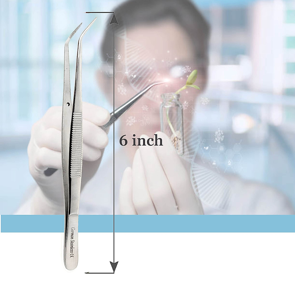 Lab Tweezers High Precision Forceps, 6" (15.2 cm), Fine Strong Angled Point tweezers, Stainless Steel