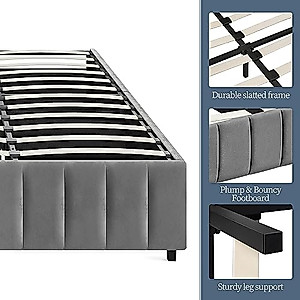 Yaheetech King Bed Frame Upholstered Platform Bed with 4 Storage Drawers, Large Storage Space/Strong Wooden Slats/Non-Slip and Noise-Free/No Fixed Headboard/No Box Spring Needed/Dark Gray King Bed