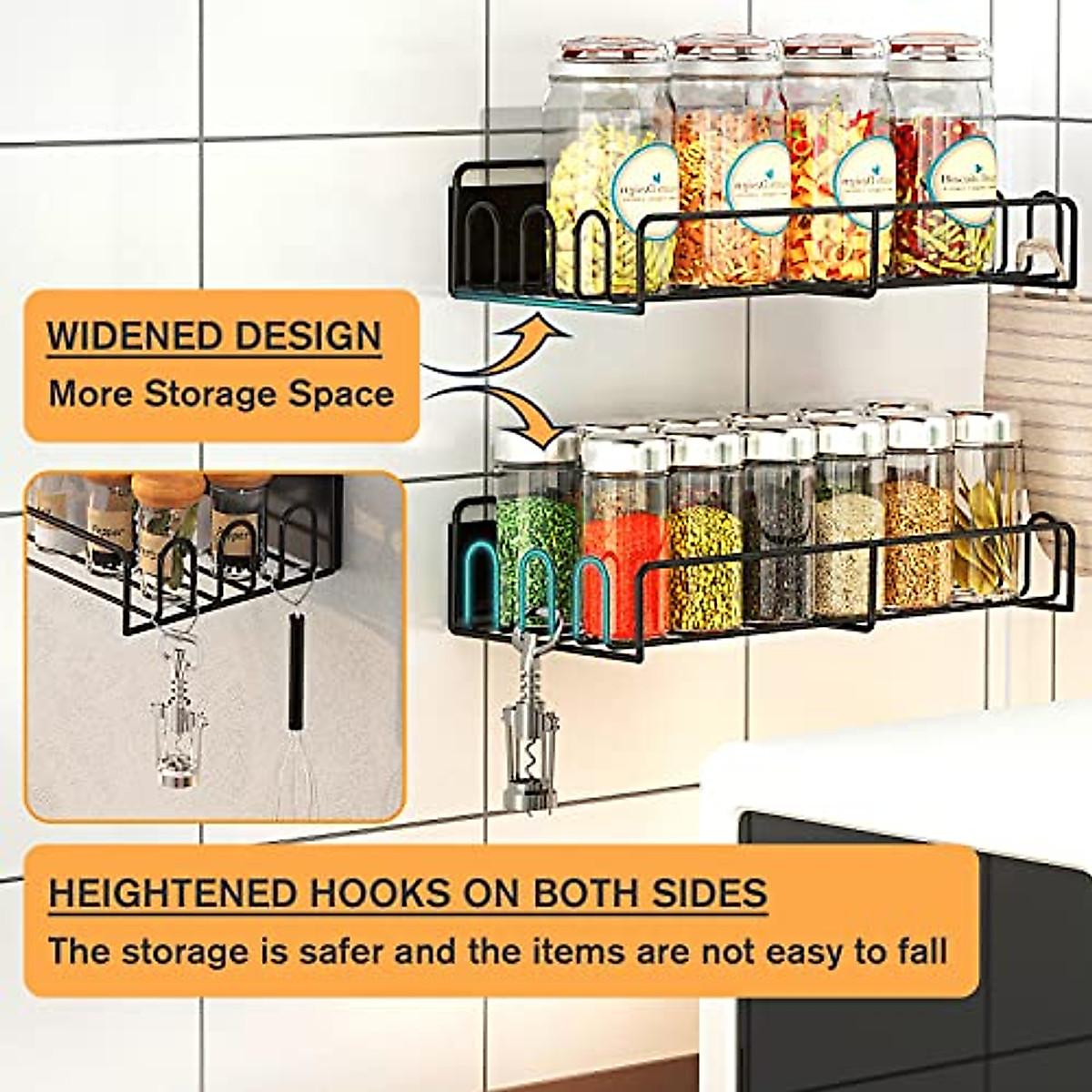 oponar 4 Pack Magnetic Spice Rack for Refrigerator: Large Capacity, Metal&Black
