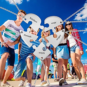 BAUMA AUTO Personalized Puzzle Piece Bracelet Set 2/3/4/5/6 Pcs for Family Love Best Friend Custom Name Anklet Bracelet BFF Matching Heart Pendant Set (Silver-3)