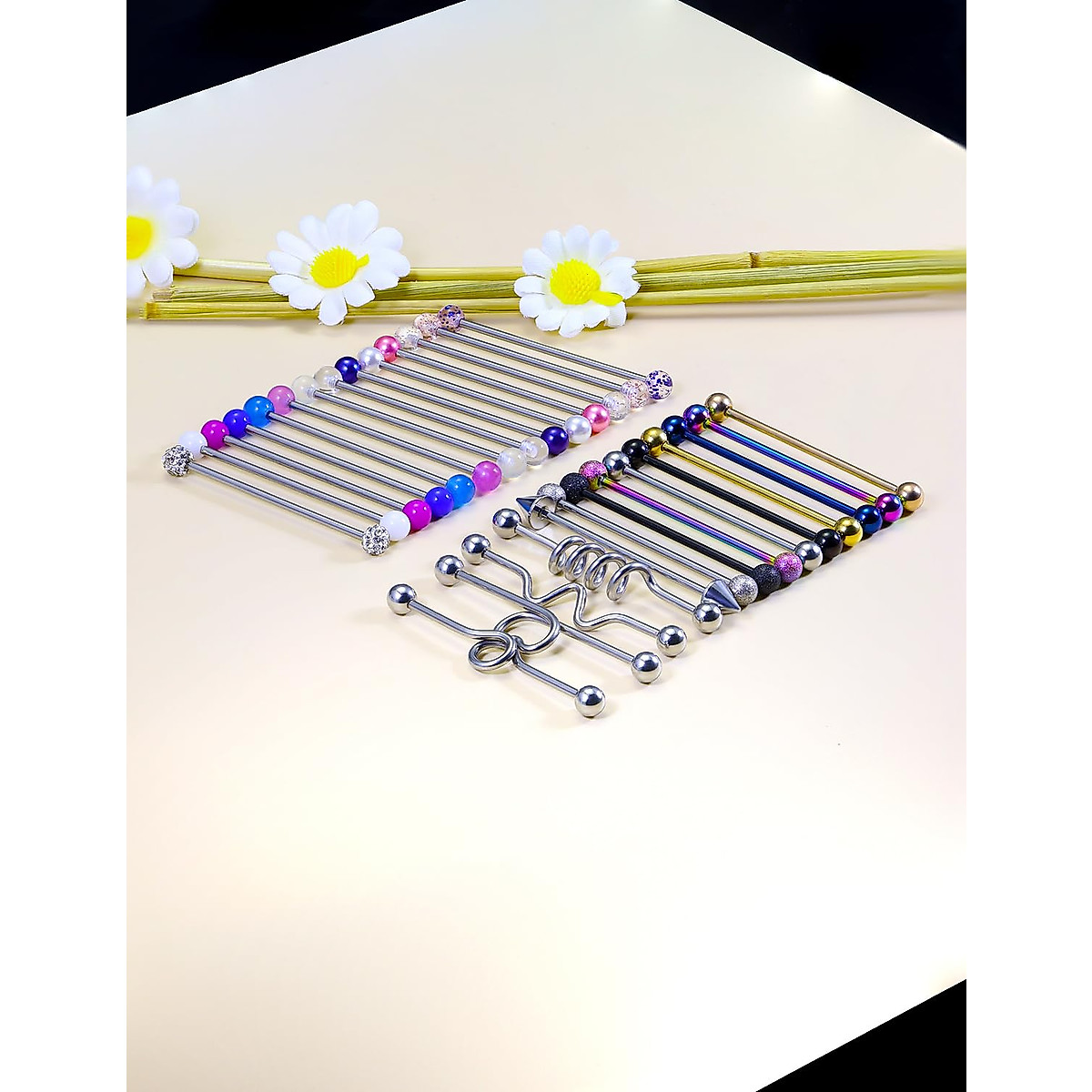 Uzgtvy 14G Industrial Piercing Jewelry Industrial Earrings Bar Barbells 14 Gauge Stainless Surgical Steel Silver Industrial Piercing Ring Cartilage Helix Conch Earring Piercing Jewelry Women Men 38mm