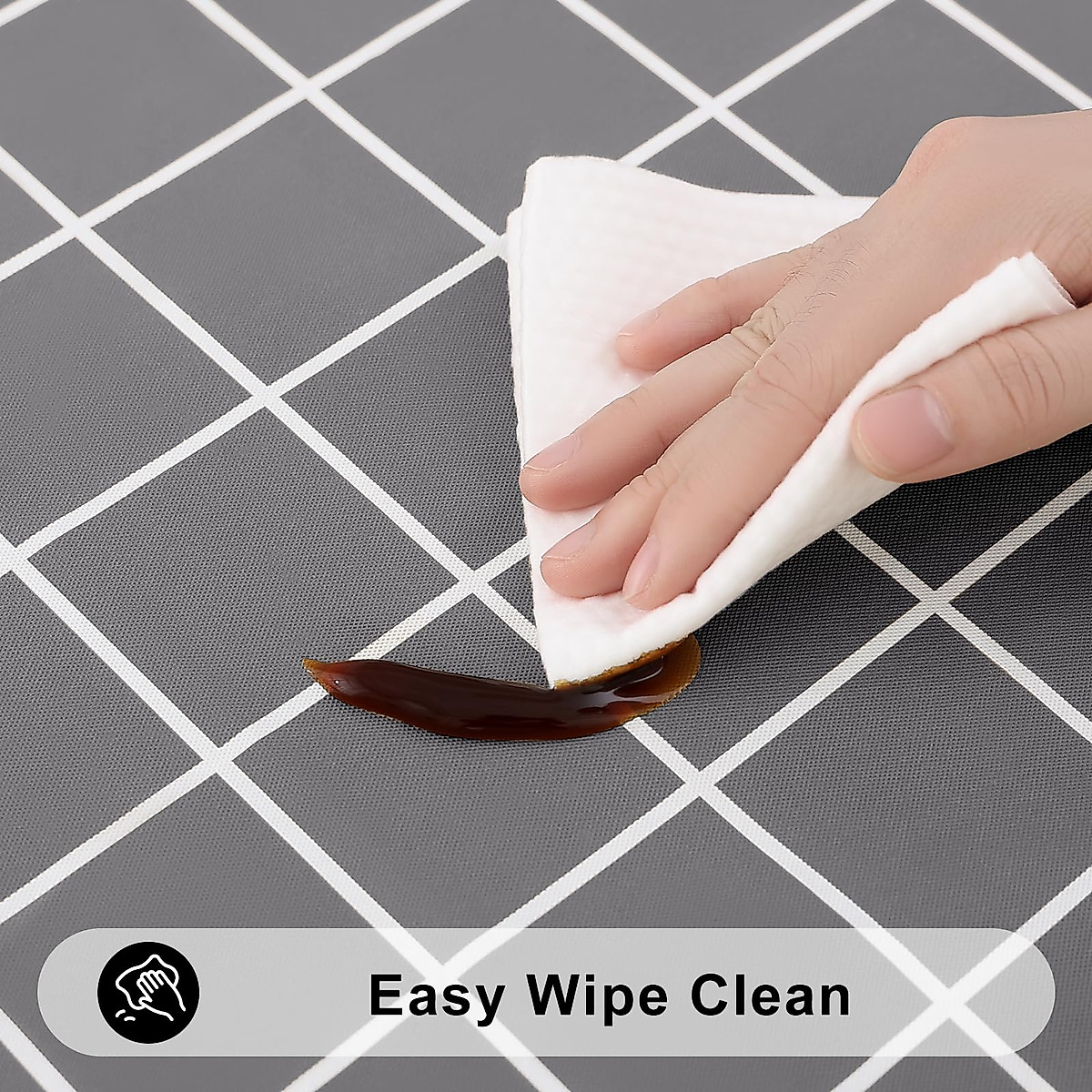 Spotjoy Rectangle Table Cloth, Waterproof Vinyl Tablecloths with Flannel Backing, Wipeable Plastic Plaid Table Cover for Dining, Picnic, Indoor and Outdoor (52" x 70", Grey)