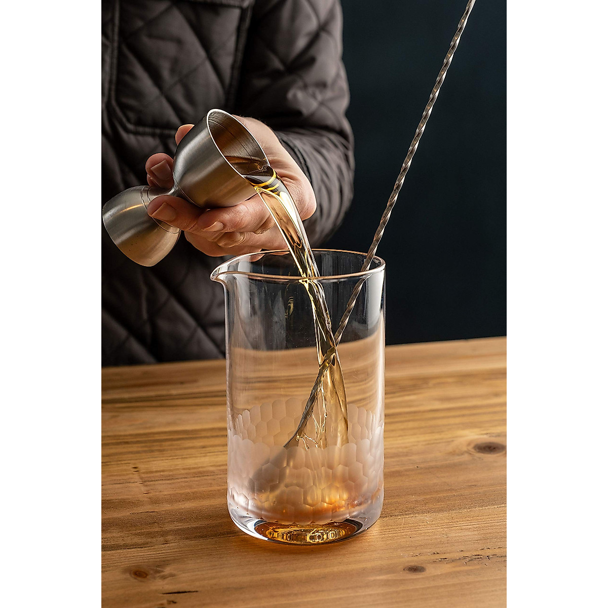 Amehla Cocktail Mixing Glass Bar Starter Kit: 8 Piece Mixology Bar Set with Bar Tools and Glasses - Home Bartending Kit with 2 Mountain Whiskey and 2 Honeycomb Nick and Nora Drinking Glasses