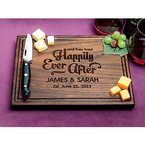 Straga Personalized Cutting Boards | Handmade Wood Engraved Charcuterie | Custom Wedding or Anniversary Gift for Newlyweds or Couples (Happy Ever After Design No.014)