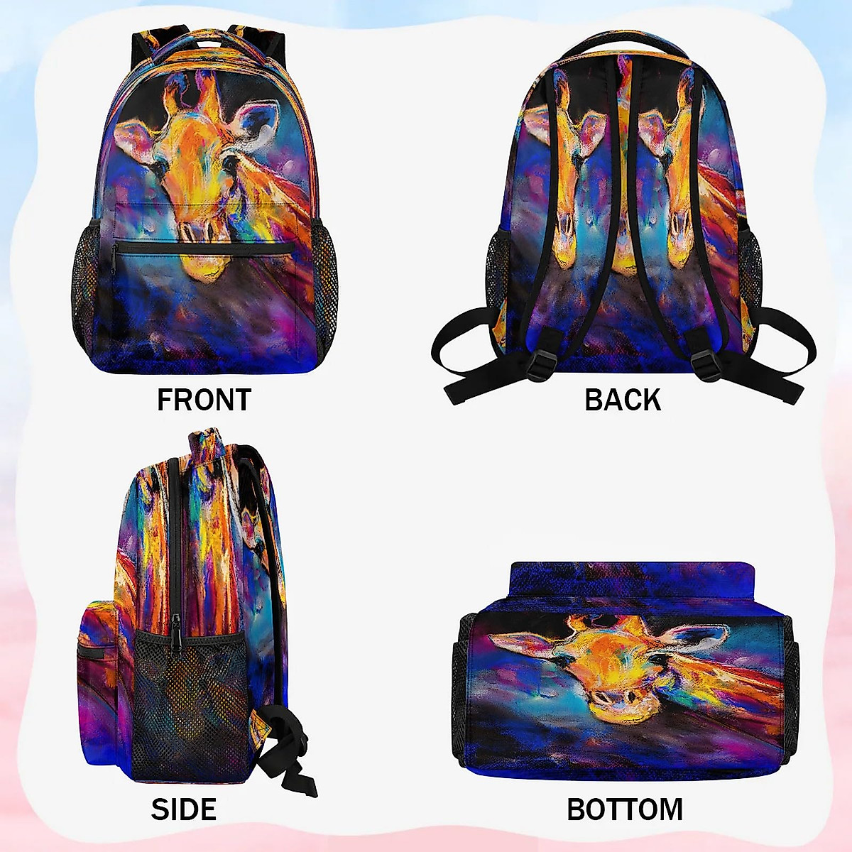 Cute Giraffe Backpack for Girls Boys Kids School Student Bookbag Galaxy Nebula Laptop Backpack 14 Inch Travel Daypack Computer Bag for Women Teenager College Work