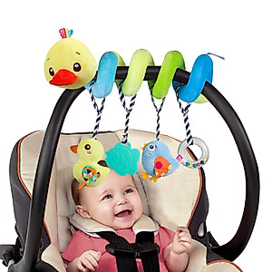 Caterbee Baby car seat Toys, Activity Spiral hangings Stroller Toys, Plush Crib Toys with Squeaky for boy or Girl (Duck)