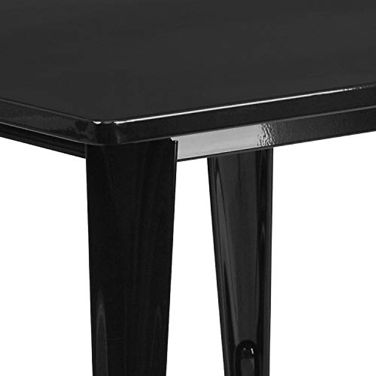 EMMA + OLIVER Commercial 31.5" Square Black Metal Indoor-Outdoor Table Set-4 Stack Chairs