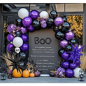 Black Purple White Balloon Garland - Double Stuffed Dark Purple Balloon Royal Purple Black Metallic Black Lilac Starburst Balloon Arch Kit for Birthday Halloween Anniversary Wednesday Party Decor