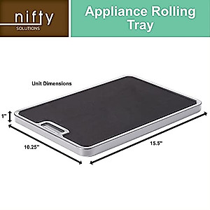 Nifty Small & Medium Appliance Rolling Tray - Silver, Home Kitchen Counter Organizer, Integrated Rolling System, Non-Slip Pad Top for Coffee Maker, Stand Mixer, Blender, Toaster