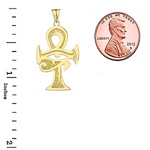 Fine 14k Yellow Gold Egyptian Eye of Horus Ankh Cross Pendant