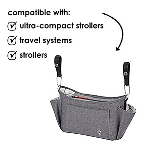 Diono Buggy Buddy XL Universal Stroller Organizer with Cup Holders, Secure Attachment, Zippered Pockets, Safe & Secure, Gray