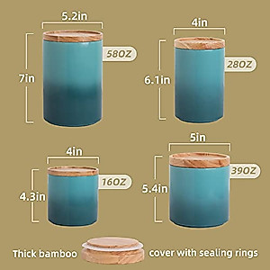 Sweejar Kitchen Canisters Ceramic Food Storage Jar Set, Stackable Containers with Airtight Seal Wooden Lid for Serving Ground Coffee, Tea, Herbs, Grains, Sugar, Salt - Set of 4 (Gradient Gray)