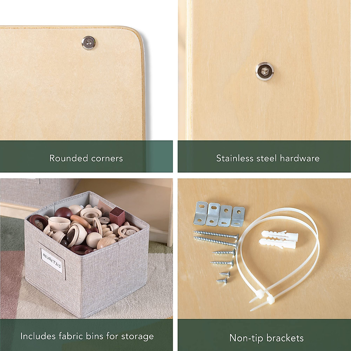 Guidecraft EdQ Two Shelf Open Storage 30'' Natural with 3 Fabric Bins: Wooden Organizer Cabinet for School and Home, Teacher's Book Cubby and Toy Shelf