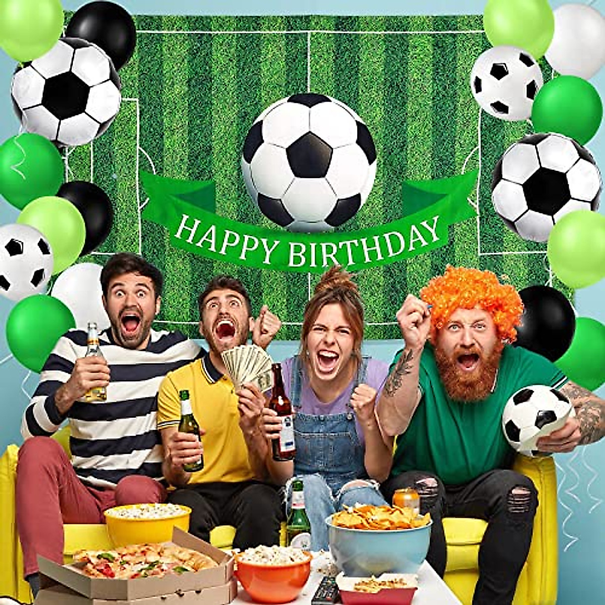 86 Pieces Soccer Birthday Party Decorations Supplies Include Soccer Birthday Party Backdrop Plastic Soccer Table Covers Soccer Balloon Garland for Soccer Event Birthday Party