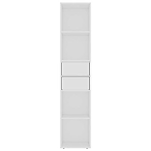 GOLINPEILO Wooden Book Cabinet with 4 Open Shelves and 2 Drawers, Modern Bookshelf for Living Room, White 14.2"x11.8"x67.3" Engineered Wood