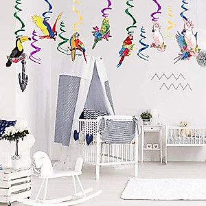 UOMNICUE Parrot Hanging Swirls Decoration,20 PCS Double Sided Print Tropical Birds Parrot Foil Swirls Ceiling Streamers Decor for Kids Rio Birthday Baby Shower Tropical Luau Theme Party Favor Supplies