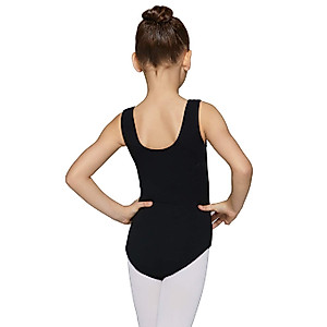 MdnMd Sleeveless Tank Leotard for Girls with Mesh Cross Front (Black, 12-14 Years)