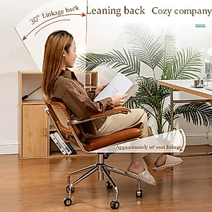 ZHAOLEI Rattan Computer Chair Retro Rotating Chair Comfortable Study Desk Seat Breathable Armrest Office Furniture