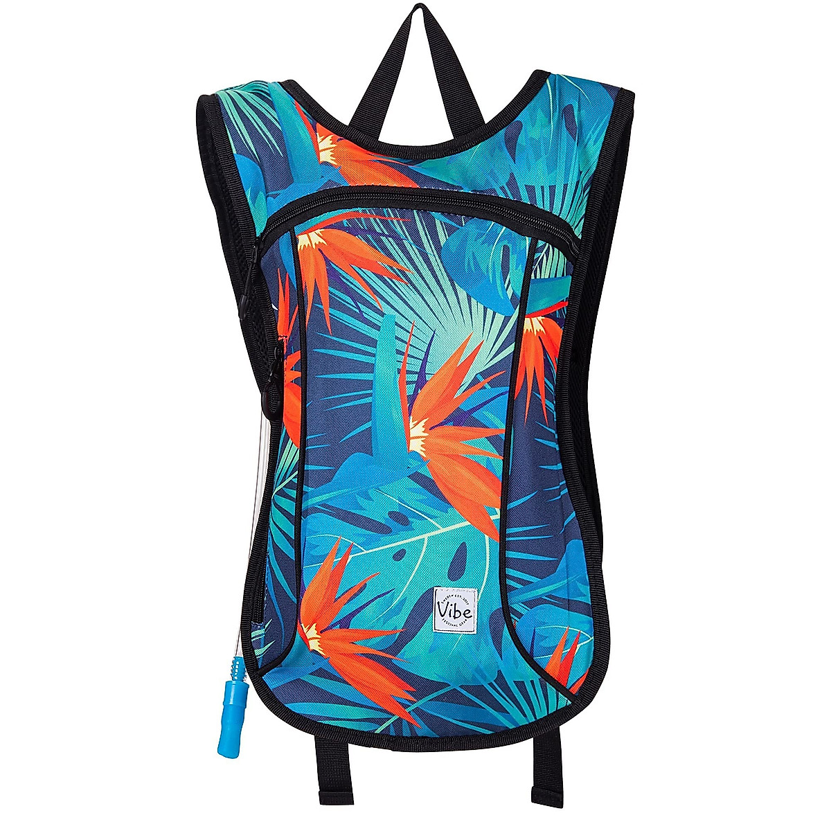 Vibe Hydration Pack Backpack with 2L Bladder for Women, Men, Teens, Kids - Sports, Outdoor, Running, Camping, Hiking, Festivals, Raves (Tropical Hawaii)