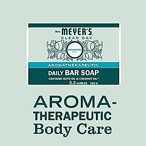 MRS. MEYER'S CLEAN DAY Bar Soap, Use as Body Wash or Hand Soap, Made with Essential Oils, Birchwood_, 5.3 oz, 4 Bars