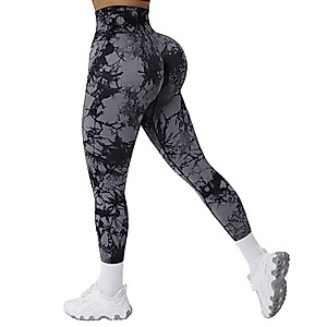 DOULAFASS Women Butt Lifting Leggings Seamless Scrunch Booty High Waisted Workout Yoga Pants (X-Large, 150-Black Tie Dye)