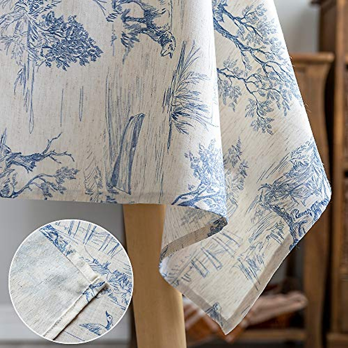 GLORY SEASON Rustic Tablecloth Classic French Village Printed Linen Fabric Table Cover Farmhouse Decoration 55x120 Inches Rectangle/Oblong Blue for Kitchen Dining