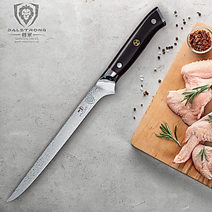 DALSTRONG Boning Knife - 8 inch - Shogun Series ELITE - Damascus AUS-10V Japanese Super Steel - Fillet Knife Gift - Meat Cutting, Carving, Bone, Trimming, Deboning - Black G10 Handle - Sheath Included