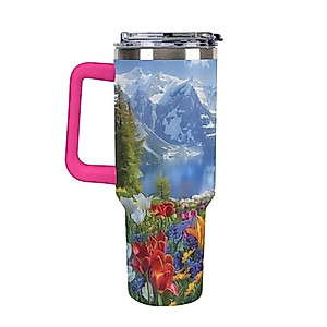 Tulips Floral 40 Oz Tumbler Insulated Stainless Steel Water Bottle Travel Mug Car Cup with Handle And Straw