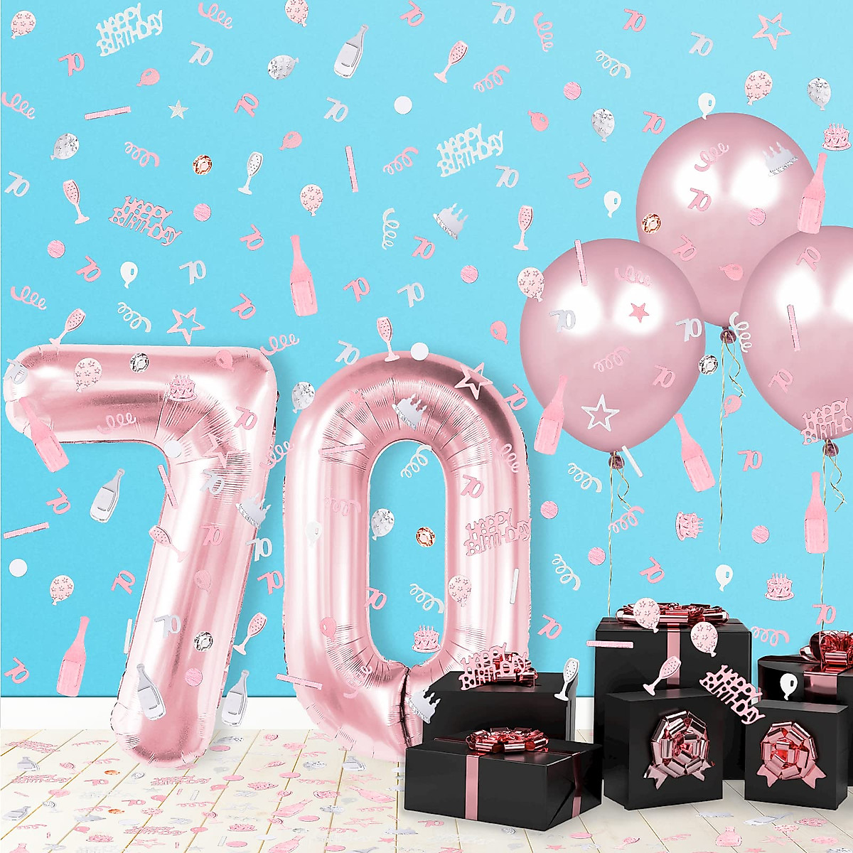 3000 PCS Rose Gold Silver 70th Happy Birthday Confetti Decorations with Diamonds Rose Gold 70th Birthday Party Table Decor Metallic Foil Confetti Scatter for Men Women Birthday Anniversary Party DIY