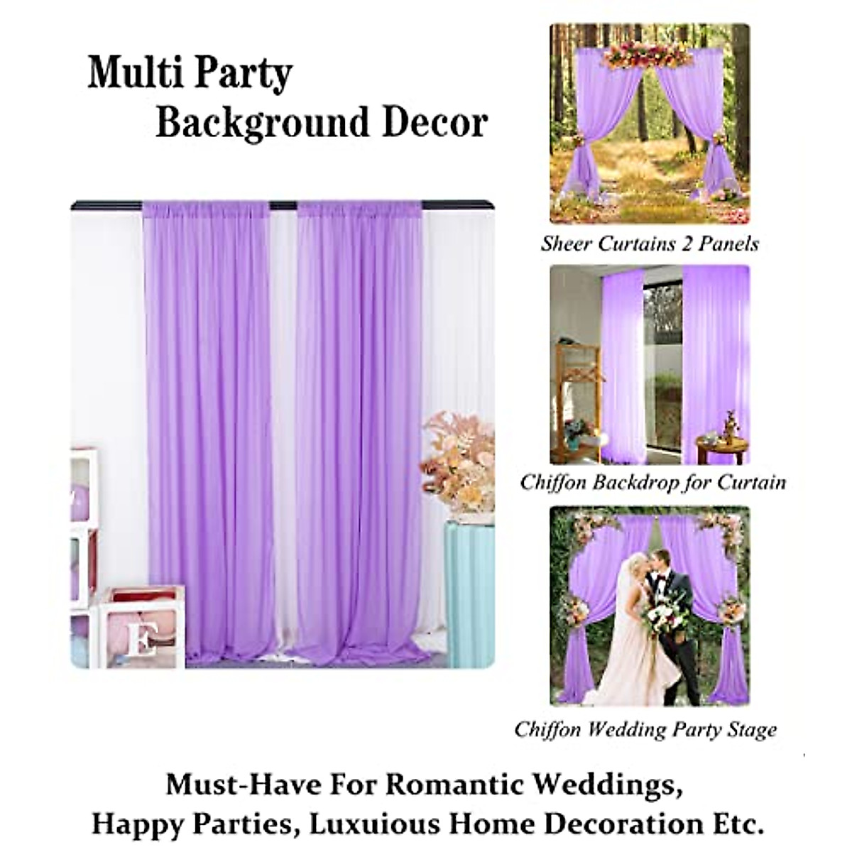 Chiffon Backdrop Curtain-2 Panels 29x96-Inch Wedding Backdrop Drapes Lavender Sheer Curtain Panels Tulle Backdrop Chiffon Fabric Photography Backdrop for Party (29''x96''x2pcs, Lavender)