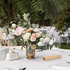 36 Packs 5 x 7 Inch Arch Acrylic Signs with Stand Clear Acrylic Sheets with Pine Wood Sign Holders Round Top Blank Acrylic Table Signs with Base for Wedding Party Events DIY Crafts Decorations