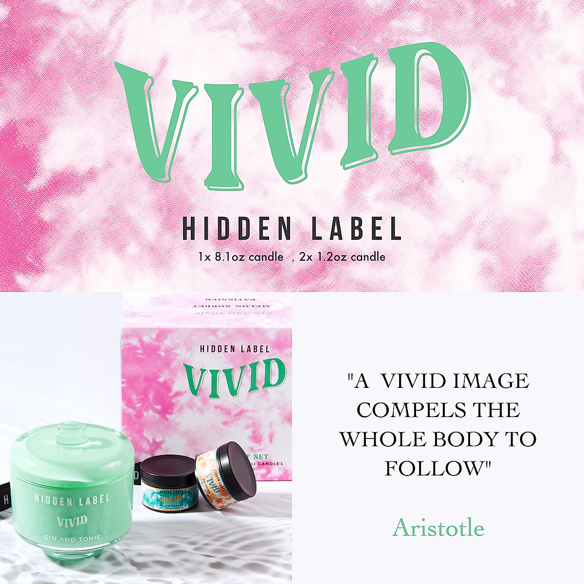 Hidden Label Scented Candles, Soy Candles for Home Gin and Tonic 2 Wicks 8.1oz Vivid Collection, Candle Set Gifts for Women Birthday Valentines Day Mothers Day Christmas