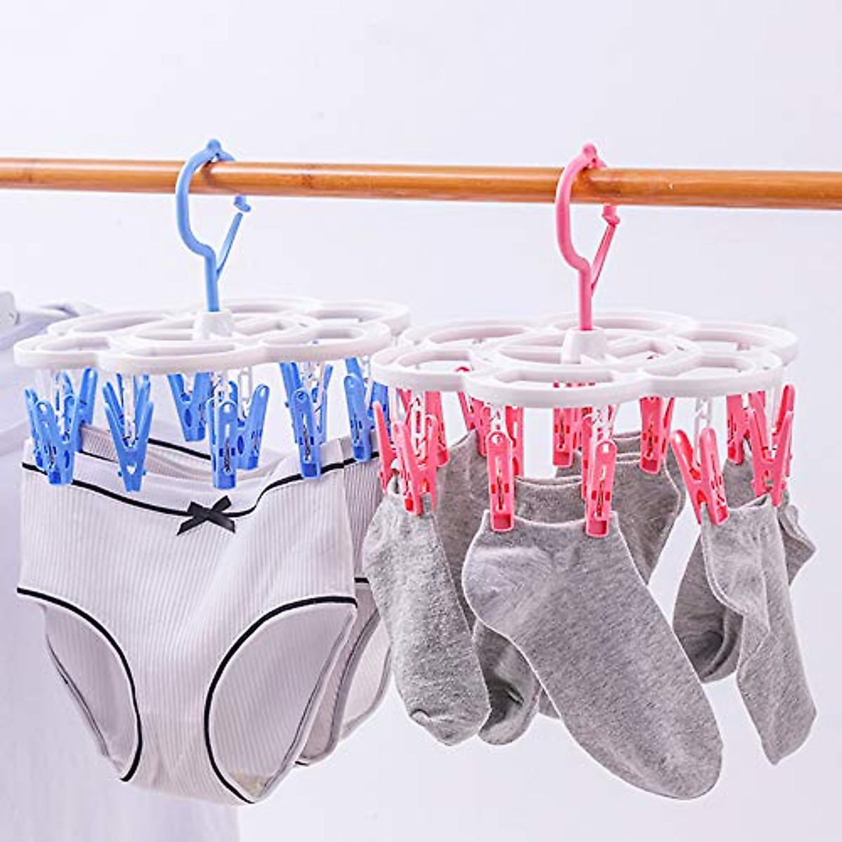 Clothespin Rack Laundry Drying Rack,Clothes Hangers with 16 Clips,Clip Hanger Drip Hanger for Drying Underwear,Baby Clothes,Socks,Bras,Towel,Pants,Hat,Scarf,Cloth Diapers,Gloves (Green)