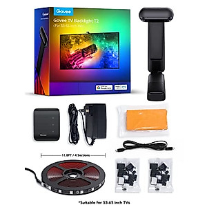 Govee Envisual TV LED Backlight T2 with Dual Cameras, 11.8ft RGBIC Wi-Fi LED Strip Lights for 55-65 inch TVs, Double Strip Light Beads, Adapts to Ultra-Thin TVs, Smart App Control, Music Sync, H605C