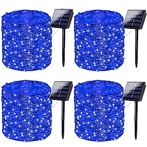 Solar String Lights Outdoor, 4-Pack Each 72FT 200 LED, Solar Twinkle Lights Outdoor Waterproof with 8 Modes, Copper Wire Solar Fairy Lights for Tree Outside Decorations (Blue)