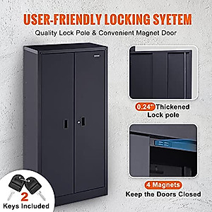 VEVOR Metal Storage Cabinet, 200 lbs Load Capacity per Shelf, 70'' Tall Lockable Powder-Coating Steel Garage Cabinet with 4 Adjustable Shelves, Magnet Doors & Lock, Perfect for Office Home Garage