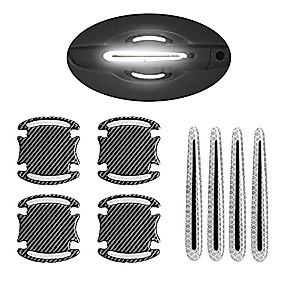 8 PCS Car Door Handle Scratch Protectors, Carbon Fiber Car Door Handle Cover Anti Scratch Car Stickers, Door Handle Cups Protective Film Door Bowl Sticker (White)