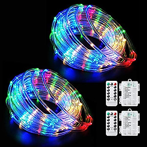 LED Rope Lights Battery Operated String Lights Fairy Lights 40Ft 120 LEDs 8 Modes Outdoor Waterproof Dimmable/Timer with Remote for Christmas Garden Party Decoration Multi-Color 2Pack