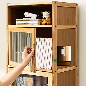 CraftThink Tall Storage Cabinet, Scandinavian Accent Cabinet with Doors and Straight Legs Rectangle Kitchen Pantry Shelves for Home Office, (4 Wicker & Rattan Doors, 17" L x 12.5" D x 49.5" H)