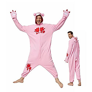 Kigrucme Unisex Adult Cartoon Onesie Pajamasr One Piece pink Bear Animal Costume Halloween Cosplay Homewear Anime Costume(pink,l)